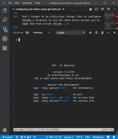 configuring vim when using git bash on windows ·