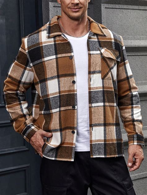 Manfinity Homme Men Plus Plaid Print Flap Pocket Jacket SHEIN USA