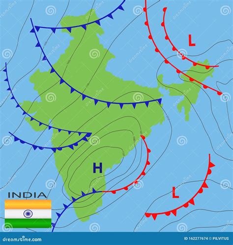 Weather Map Of The India Realistic Synoptic Map Of The India Showing