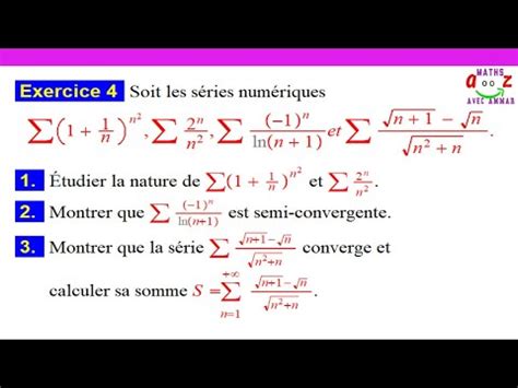 Exercice Corrig Nature Et Somme D Une S Rie Num Rique Youtube