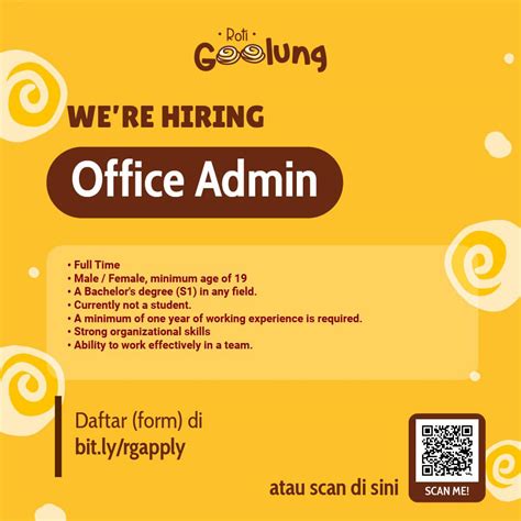 Lowongan Kerja Sebagai Office Admin Untuk Roti Goolung Penempatan Di