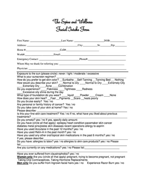 Printable Esthetician Forms Client Intake Form Skincare Consultation