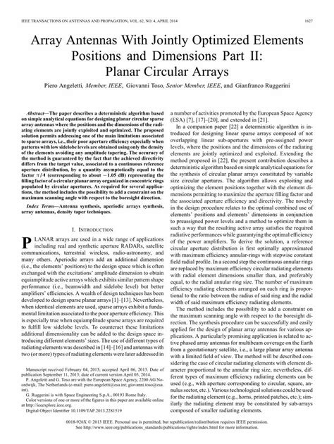 pdf array antennas with jointly optimized elements positions and dimensions part ii planar