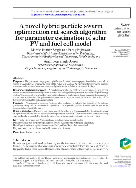 PDF A Novel Hybrid Particle Swarm Optimization Rat Search Algorithm