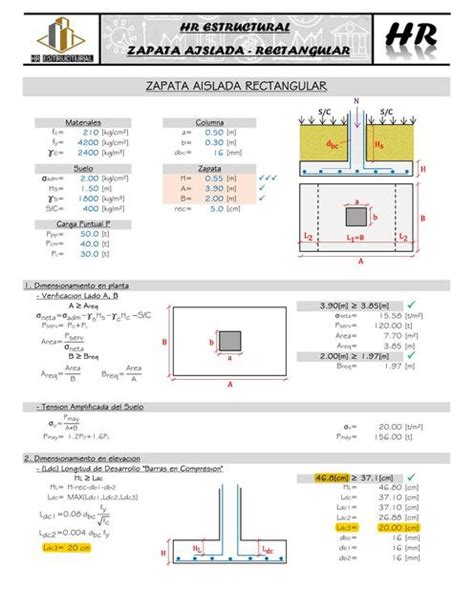 Cálculo de Diseño de Zapata Aislada Rectangular Apuntes de Ingenieria