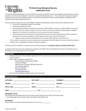 Fillable Online Td Bank Group Aboriginal Bursary Application Form Fax