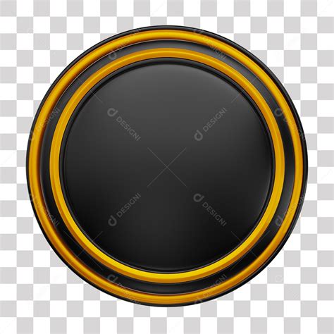 Elemento 3D Círculo Dourado e Preto para Composição PNG Transparente