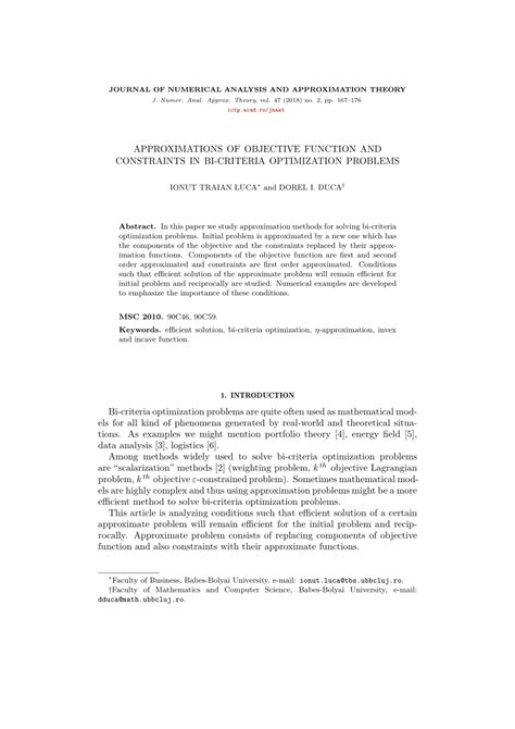 pdf approximations of objective function and constraints in bi criteria optimization problems