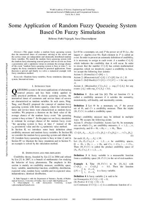 pdf some application of random fuzzy queueing system based on fuzzy simulation behrouz fathi
