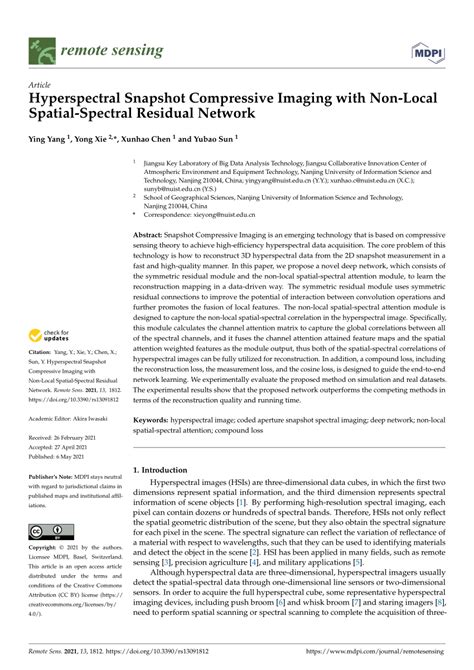 pdf hyperspectral snapshot compressive imaging with non local spatial spectral residual network