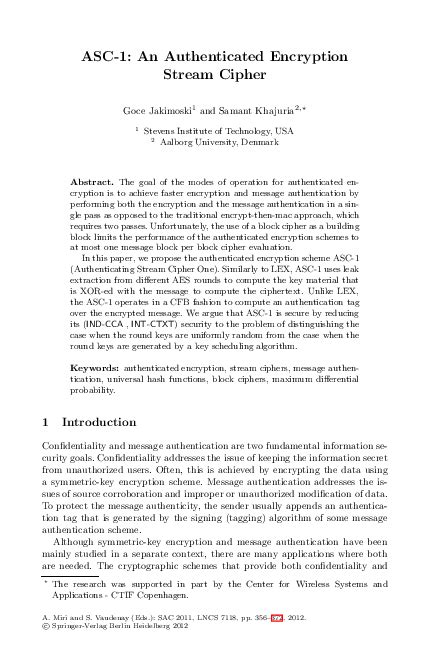 pdf asc 1 an authenticated encryption stream cipher samant khajuria
