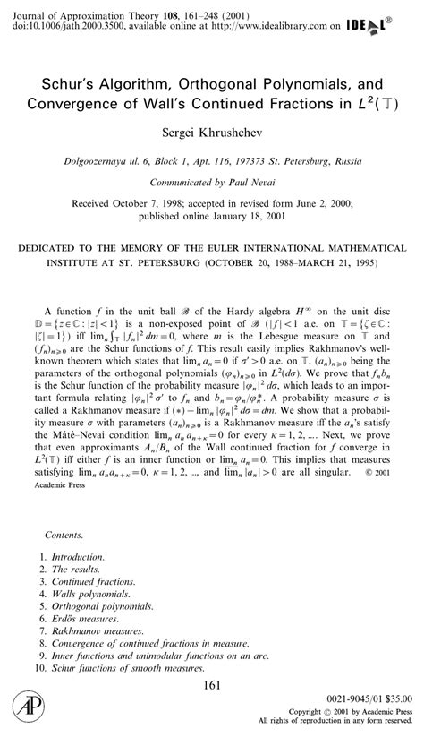 pdf schur s algorithm orthogonal polynomials and convergence of wall s continued fractions
