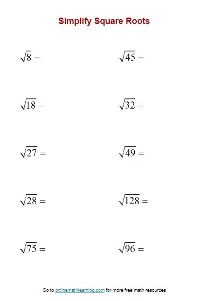 Free Solving Equations With Square Roots Simplifying Square Roots