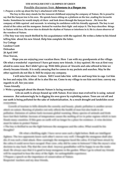 SOLUTION Kerala Sslc English Part I Unit 1 Glimpses Of Green Chapter 1