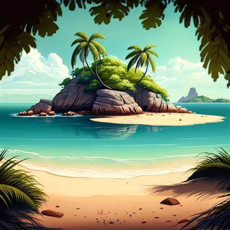 Una Isla Tropical Con Palmeras Y Una Palmera Al Fondo Foto Premium