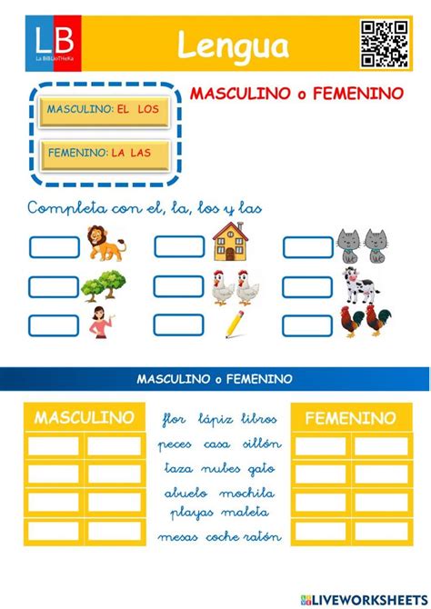 Ficha interactiva de El género para 1º primaria a 3º primaria Puedes