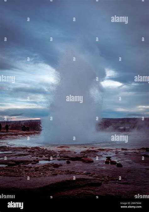 Geyser Eruption Closeup The Great Geysir Hot Spring In Iceland Stock