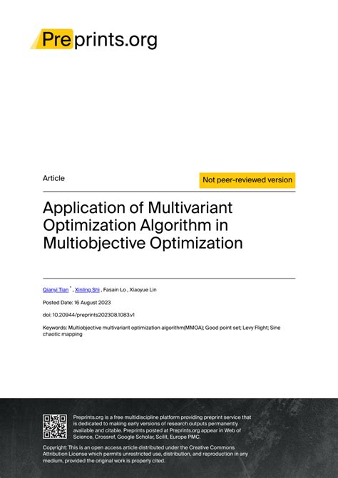 pdf application of multivariant optimization algorithm in multiobjective optimization