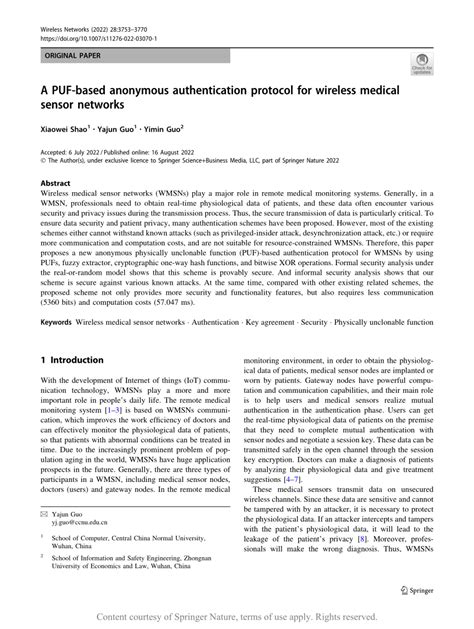 a puf based anonymous authentication protocol for wireless medical sensor networks request pdf