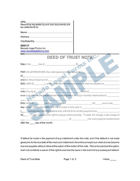 DEED OF TRUST NOTE Nevada Legal Forms Services