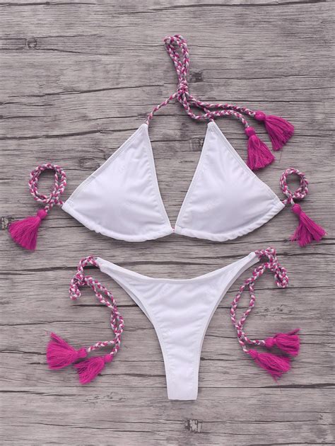16 OFF 2021 Tassels Braided Strap Bikini Set In PINK ZAFUL