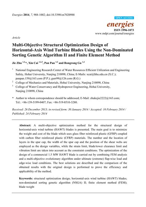 pdf multi objective structural optimization design of horizontal axis wind turbine blades