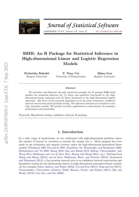 sihr an r package for statistical inference in high dimensional linear and logistic regression