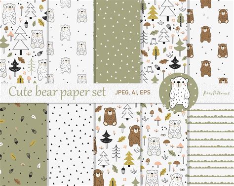 Baby Bear Digital Paper Pack Scrapbook Paper Seamless Etsy