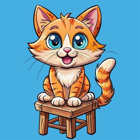 Un Gato De Dibujos Animados Con Ojos Azules Se Sienta En Una Silla De