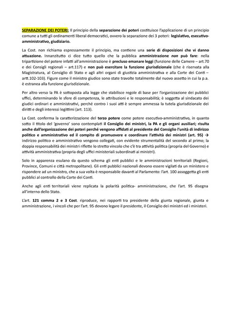 Separazione DEI Poteri SEPARAZIONE DEI POTERI Il Principio Della