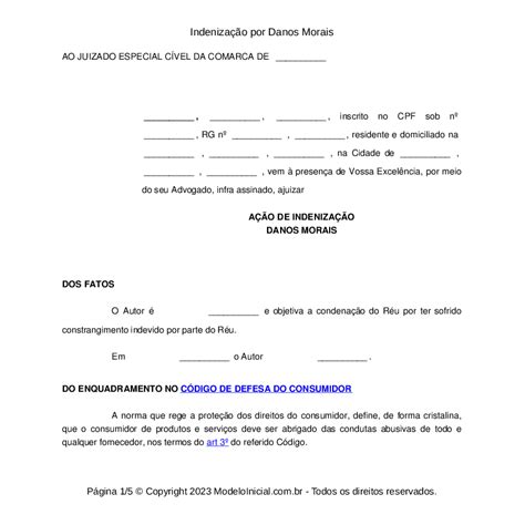 Modelo De Peticao Danos Morais