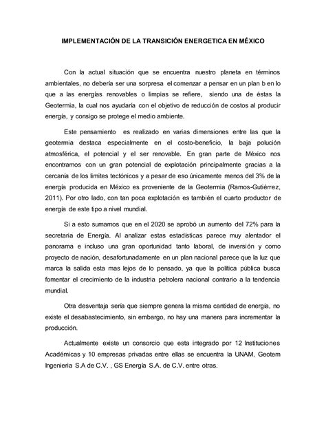 Implementacion De La Transicion Energetica En Mexico PDF