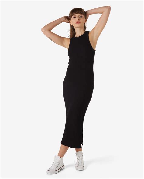 Riachuelo Vestido Midi Feminino Reto Fenda Malha Ribana Preto Pool By