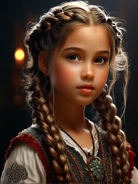 Half Body Of A Little Very Cute Girl With Braided Braids By Caro Playground
