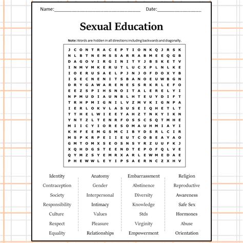 Sexual Education Word Search Puzzle Worksheet Activity Pdf Printablebazaar