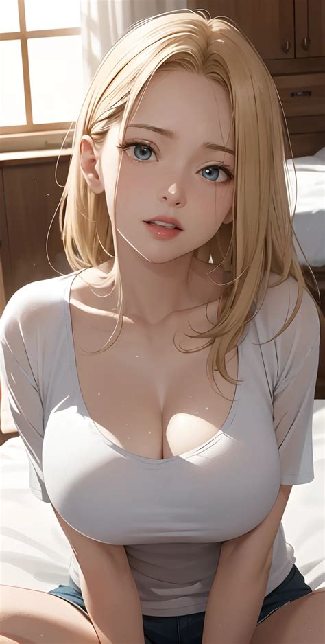 Realisticlying、two 45 Year Old Girls、wearing A White T Shirt，face Enhancement，chest Super Large