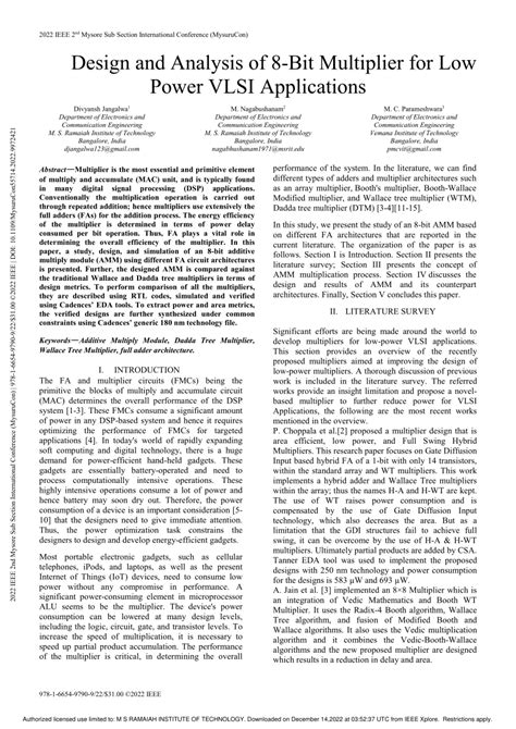 pdf design and analysis of 8 bit multiplier for low power vlsi applications