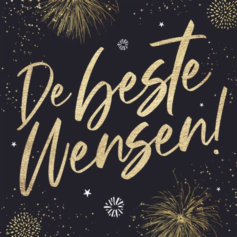 Nieuwjaarskaart Vuurwerk De Beste Wensen Goud Kaartje2go