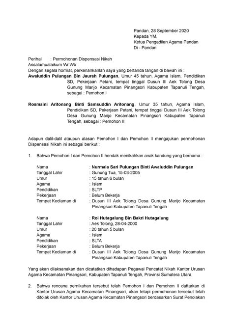 Surat Permohonan Dispensasi Nikah Contoh Surat Ide Sexiz Pix The Best