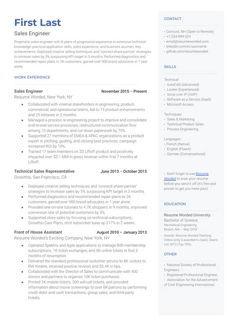 4 Sales Engineer Resume Examples For 2025 Resume Worded