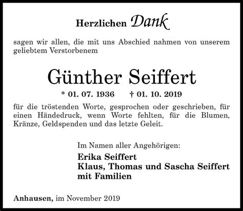Traueranzeigen Von G Nther Seiffert Rz Trauer De