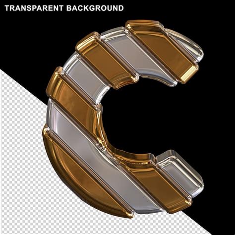 Letras plateadas con correas doradas en diagonal 3d mayúscula c
