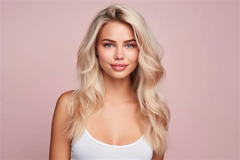 Una Mujer Con Cabello Rubio Y Ojos Azules Foto Premium