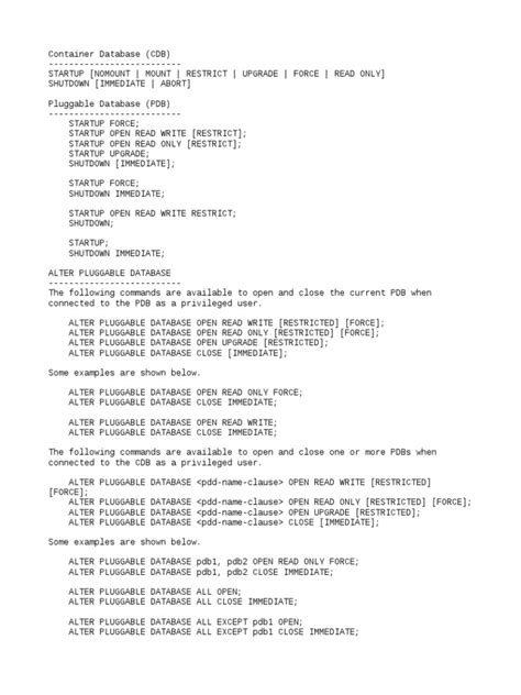 startup and shutdown container databases cdb and pluggable databases pdb pdf protein