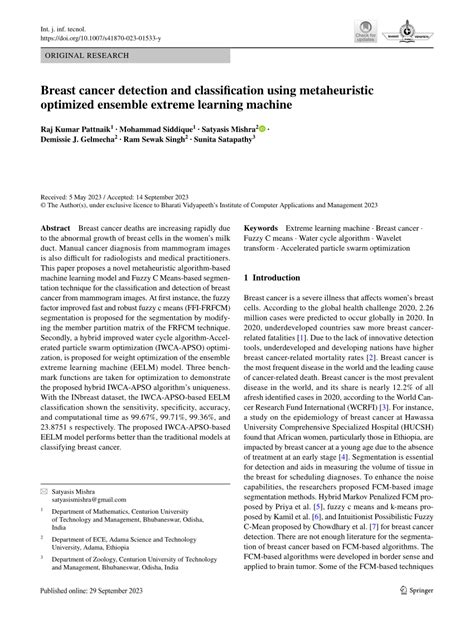 pdf breast cancer detection and classification using metaheuristic optimized ensemble extreme