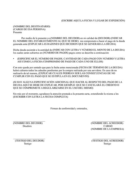 Modelo De Carta De Garantia Compromiso De Pago