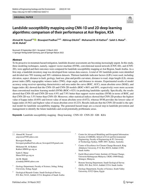 pdf landslide susceptibility mapping using cnn 1d and 2d deep learning algorithms comparison