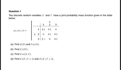 Solved Question 1 Two Discrete Random Variables X And Y Have Chegg