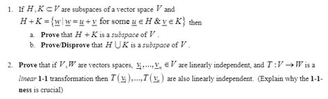 solved 1 if h k⊂v are subspaces of a vector space v and