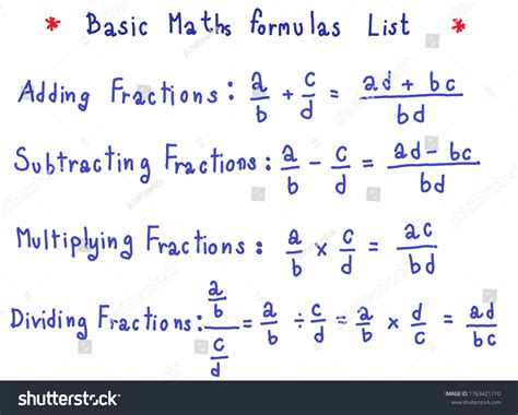 Basic Math Formulas Sheet